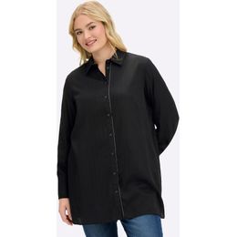Hemdbluse sheego, Damen, Gr. 52, schwarz, gestreift, 90% Viskose, 10% Polyester, gemustert, gestreift, Blusen Hemdbluse