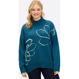Stehkragenpullover sheego "Pullover", Damen, Gr. 44/46, topas, kalkmint, gemustert, 95% Baumwolle, 5% metallisierte Fasern, gemustert, mehrfarbig, Pullover