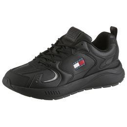 Sneaker Tommy Jeans "TJM RUNNER LEATHER", Herren, Gr. 40, schwarz, Lederimitat, Textil, Schuhe, Freizeitschuh, Halbschuh, Schnürschuh mit reflektierenden Details