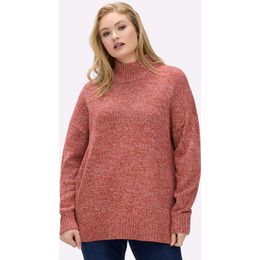 Stehkragenpullover sheego "Pullover", Damen, Gr. 48/50, rostrot, meliert, 100% Polyacryl, meliert, Pullover