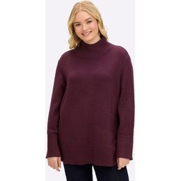 Strickpullover sheego "Pullover", Damen, Gr. 44/46, bordeaux, burgund, meliert, 50% Viskose, 28% Polyester, 22% Polyamid, meliert, unifarben, Pullover