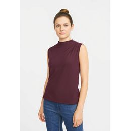 Stehkragenshirt Pieces "PCMADISON SL DRAPED TOP NOOS BC", Damen, Gr. M, lila (tawny port), Jersey, Obermaterial: 95% Polyester, 5% Elasthan, unifarben, Modisch, slim fit normal, Rundhals, Shirts