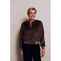 Blouson Zhrill "ZHGIULIA", Damen, Gr. L, sand, Web, Obermaterial: 100% Polyester, gemustert, regular fit taillenbedeckt, Rundhals, Flachstrickbündchen, Jacken, mit Leoparden-Muster, kurzer moderner Schnitt