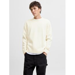 Jack & Jones Strickpullover JACK & JONES "JORNORREBRO KNIT CREW NECK SN", Herren, Gr. M, weiß (sea salt), Strick, Obermaterial: 55% Baumwolle, 22% Polyester, 21% Polyacryl, 2% Elasthan, unifarben, relaxed fit, Rundhals, Rippbündchen, Pullover