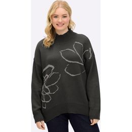 Stehkragenpullover sheego "Pullover", Damen, Gr. 40/42, graphit, grau, gemustert, 95% Baumwolle, 5% metallisierte Fasern, gemustert, mehrfarbig, Pullover