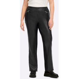 Lederimitathose sheego, Damen, Gr. 46, Normalgrößen, schwarz, 100% Polyester, Rückenteil:5% Elasthan, 25% Polyamid, 70% Viskose, unifarben, Hosen