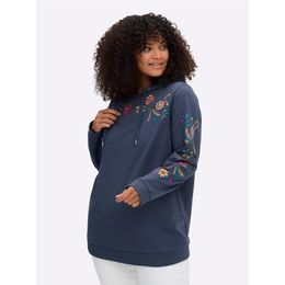 Sweatshirt sheego, Damen, Gr. 44/46, rauchblau, 50% Baumwolle, 50% Polyester, bedruckt, geblümt, gemustert, Sweatshirts