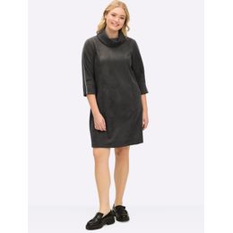 A-Linien-Kleid sheego "Velours-Kleid", Damen, Gr. 42, Normalgrößen, graphit, 90% Polyester, 10% Elasthan, unifarben, kurz, Kleider