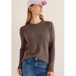 Strickpullover Cecil, Damen, Gr. L (42), mushroom taupe melange, Strick, Obermaterial: 37% Baumwolle, 34% Polyacryl, 26% Polyester, 3% Elasthan, unifarben, normal hüftbedeckend, Rundhals, Pullover, mit Strukturdetails