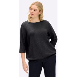 Sweatshirt sheego, Damen, Gr. 44/46, schwarz, gemustert, 57% Polyester, 28% Viskose, 9% Elasthan, 6% metallisierte Fasern, unifarben, U-Boot-Ausschnitt, Sweatshirts