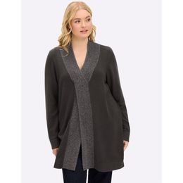 Longpullover sheego "Long-Pullover", Damen, Gr. 44/46, graphit, grau, meliert, 50% Viskose, 28% Polyester, 22% Polyamid, meliert, unifarben, Pullover