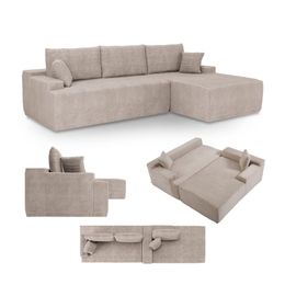 Juskys Sofa Coredo Rechts - Ecksofa 3 Sitzer, Couch in L Form mit Ottomane - Cord in Taupe