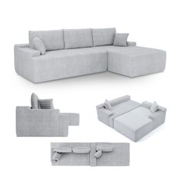 Juskys Sofa Coredo Rechts - Ecksofa 3 Sitzer, Couch in L Form mit Ottomane - Cord in Hellgrau