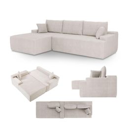 Juskys Sofa Coredo Links - Ecksofa 3 Sitzer, Couch in L Form mit Ottomane - Cord in Beige