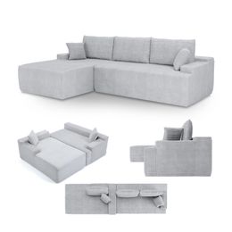 Juskys Sofa Coredo Links - Ecksofa 3 Sitzer, Couch in L Form mit Ottomane - Cord in Hellgrau