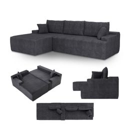 Juskys Sofa Coredo Links - Ecksofa 3 Sitzer, Couch in L Form mit Ottomane - Cord in Dunkelgrau