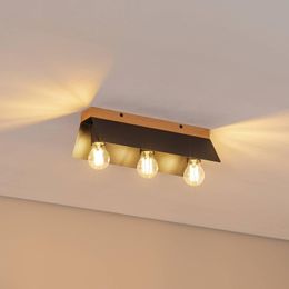 Deckenlampe Esme, schwarz, Länge 40 cm, Metall/Holz, 3-flg.