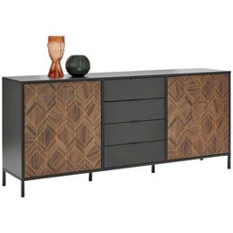Hom&acute;in Hom`in Sideboard, Schwarz, Gold, Metall, 2 F&auml;cher, 4 Schublade(n) Schubladen, 187.8x84x42 cm, Typenauswahl, stehend, Wohnzimmer, Kommoden & Sideboards, Sideboards