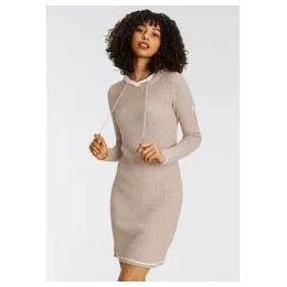 Strickkleid Kangaroos, Damen, Gr. 32 (XS), N-Gr, beige (beige, meliert), Feinstrick, Obermaterial: 50% Baumwolle, 50% Polyacryl, Zopfmuster, meliert, sehr figurbetont mini, Rippstrickbündchen, Kleider, mit Kapuze und Kordelzug, aus Feinstrick