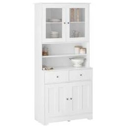 Buffet Home Affaire "Kate", weiß, B:88cm H:182cm T:38cm, MDF, Spanplatte, Schränke, Breite 88 cm, mit Glastüren und Holztüren, Metallgriffen, Höhe 182 cm