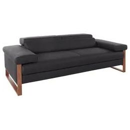 2,5-Sitzer W.Schillig "finn", schwarz (schwarz z59), B:230cm H:71cm T:106cm, Flachgewebe S22 (100% Polyester);Stoff S37 (100% Polyester);Longlife Xtra-Leder Z59: Glattleder mit modischer Prägung. Hautstärke 0, 9 - 1, 1 mm, Sofas, German Design Award 2016, Fußgestell Nussbaum natur, Breite 230 cm