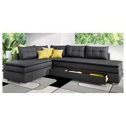 Ecksofa Inosign "Night & Day L-Form, B: 304 cm", grau (anthrazit), B:304cm H:98cm T:223cm, Luxus-Kunstleder / grobe Struktur (80% Polyester / 20% Polyacryl);Unterseite Topper: Bezug der Spiegelfläche aus Matratzendrell (100% Polyester);Struktur fein ( 100% Polyester );Struktur grob (80% Polyester, 20% Polyacryl), Sofas, mit Bettfunktion, Bettkasten & 3 Zierkissen, Boxspringbett 164x200 cm, Topsell