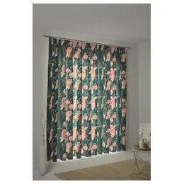 Vorhang ADAM "Eden" Gr. 4, bunt (dunkelgrün, rosa), B:145cm H:245cm, Jacquard, Baumwolle (Bio-Baumwolle), Gardinen, aus 100% Bio-Baumwolle, Kräuselband (1 St)