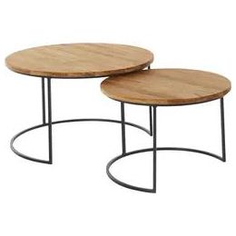 Couchtisch Andas "Caprinus", beige (natur, schwarz, natur), B:75cm H:41cm T:75cm, Tische, aus Eichenholz, FSC zertifiziert, 2er-Set, stabiles Metallgestell