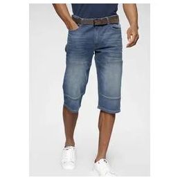 H.I.S. Jeansbermudas H.I.S "HANTZ", Herren, Gr. 40, N-Gr, blau (blau wash), Denim/Jeans, Obermaterial: 75% Baumwolle, 23% Polyester, 2% Elasthan, Abriebeffekte, normal kniebedeckend, Jeans, gerader Beinschnitt, Used-Look mit Abriebeffekten