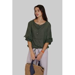 Le Jardin du Lin Leinen-Bluse in Khaki - 75% | Gr&ouml;&szlig;e 38 | Damen-blusen