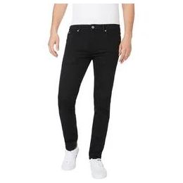 Skinny-fit-Jeans Pepe Jeans "Finsbury", Herren, Gr. 30, Länge 34, schwarz (clean schwarz), Denim/Jeans, Obermaterial: 80% Baumwolle, 17% Polyester, 3% Elasthan, Abriebeffekte, Modisch, sehr schmal lang, Jeans, mit niedrigerer Leibhöhe