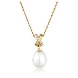 Perlenkette Elli PREMIUM "Süßwasserzuchtperle Zirkonia 585 Gelbgold", weiß, Halsketten, 45, ohne Stein, Gelbgold 585, L: 45