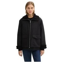 Hybridjacke Tom Tailor DENIM, Damen, Gr. XXL(44), schwarz (deep schwarz), Obermaterial: 85% Polyester, 15% Baumwolle. Futter: 100% Polyester, unifarben, Casual, regular fit Po-bedeckend, ohne Ausschnitt, Aufschlag, Jacken, mit fake Teddy Fell