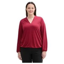Langarmshirt Tom Tailor PLUS, Damen, Gr. 48, rot (deep rot), Single Jersey, Obermaterial: 70% Modal, 30% Polyester, unifarben, Casual, loose fit hüftbedeckend, V-Ausschnitt, elastischer Bund, Shirts, mit V-Ausschnitt