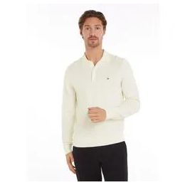 Polokragenpullover Tommy Hilfiger "PIMA ORG CTN CASHMERE LS POLO", Herren, Gr. XXL, weiß (ivory), Strick, Obermaterial: 92% Baumwolle, 8% Kaschmir, casual, regular fit, Langarm, Pullover, Flag-Stickerei auf Brust