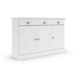 Sideboard Home Affaire "Motala", weiß, B:125cm H:80cm T:35cm, Spanplatte, Sideboards, Kommode, 3 Schubladen und 2 verstellbare Einlegeböden, Breite 125 cm