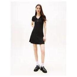 Polokleid Tommy Jeans "TJW F&F RIB POLO DRESS EXT", Damen, Gr. L (40), N-Gr, schwarz, Jersey, Obermaterial: 95% Baumwolle, 5% Elasthan, unifarben, figurbetont, Kleider