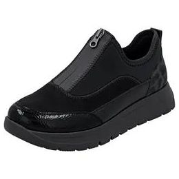Plateausneaker Remonte, Damen, Gr. 43, schwarz, Lacklederimitat, Lederimitat, Textil, unifarben mit Farbeinsatz, Schuhe, Halbschuh, Casual-Sneaker mit Lackdetails