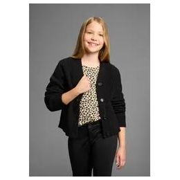 Strickjacke Kidsworld "Strickjacke Basic", Mädchen, Gr. 176/182, schwarz, Feinstrick, Obermaterial: 100% Polyacryl, unifarben, modisch, Basic hüftlang, V-Ausschnitt, Langarm Rippbündchen, Strickjacken, Strickjacke, toll zu allem zu kombinieren