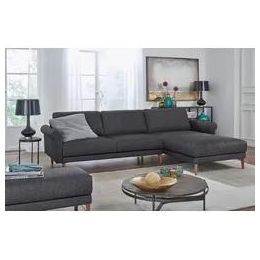 Ecksofa "CR.450, Designecksofa, L-Form", schwarz (anthrazitgrau, schwarzgrau 044, 57), B:262cm H:85cm T:178cm, Chenille COCO (72% Polyester 15% Baumwolle 13% Polyacryl), CREATION BY ROLF BENZ, Sofas, Armlehne Schnecke modern Landhaus, Breite 262 cm, Fuß Nussbaum
