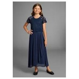 Jerseykleid Kidsworld "Festliches Kleid mit Spitze", Mädchen, Gr. 104/110, N-Gr, marine, Jersey, Obermaterial: 90% Polyamid, 10% Elasthan. Futter: 100% Polyester. Unteres Obermaterial: 100% Polyester, Biese, gepflegt, festlich, ausgestellt knöchellang, Rundhals, Raglanärmel, Kleider, Elegantes Kleid mit Spitze und Chiffon