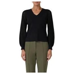 Strickpullover s.Oliver BLACK LABEL, Damen, Gr. 36, schwarz, Strick, Obermaterial: 71% Viskose, 29% Polyester, unifarben, regular fit taillenbedeckt, V-Ausschnitt, Rippbündchen, Pullover, mit semitransparenten Ärmeln