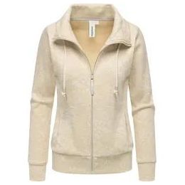 Sweatjacke Ragwear "Ronette Print", Damen, Gr. M (38), beige (elfenbeinfarben), 70% Baumwolle, 30% Polyester, feminin, tailliert hüftbedeckend, hoch geschlossener Ausschnitt, Langarm eng Rippstrickbündchen, Sweatjacken, Zip-Jacke mit Allover-Print und hohem Kragen