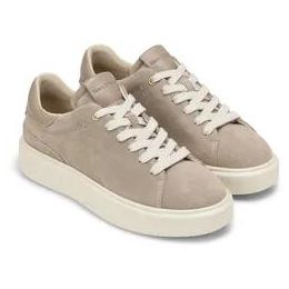 Marc O'Polo Plateausneaker MARC O'POLO "CORA", Damen, Gr. 39, taupe, Glattleder, Veloursleder, unifarben, Schuhe, Schnürschuh, Klassik-Sneaker, Halbschuh mit Memory Foam-Ausstattung