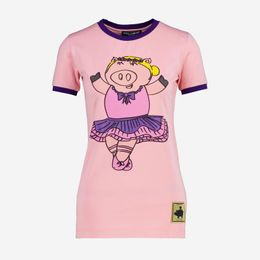 Dolce & Gabbana Rosafarbenes T-Shirt mit Schweinchen-Ballerina-Motiv