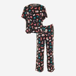 Urban Threads 2-teiliges schwarzes Pyjama-Set mit Muster