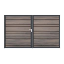 GroJa Doppeltor 'Solid Rhombus' BPC/Aluminium DIN links braun/grau/silber/anthrazit 300 x 180 cm