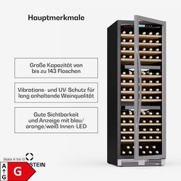 Klarstein Vinovilla Trio Weink&uuml;hlschrank 144 Flaschen 3 Zonen 38 dB 12 Regale Kompressor 413 Liter Edelstahl 143 Flaschen 3 K&uuml;hlzonen