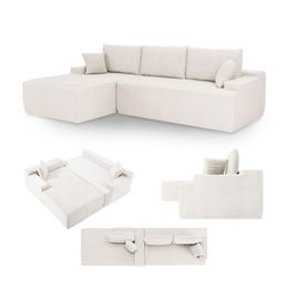 Juskys Sofa Coredo Links - Ecksofa 3 Sitzer, Couch in L Form mit Ottomane - Cord in Creme