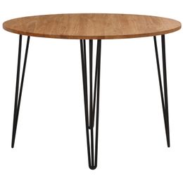 Esstisch Home Affaire "Hairpin", beige (natur), B:100cm H:72cm T:100cm, Tische, Holztisch aus Eichenholz, mit Metallbeinen, Breite 100 cm